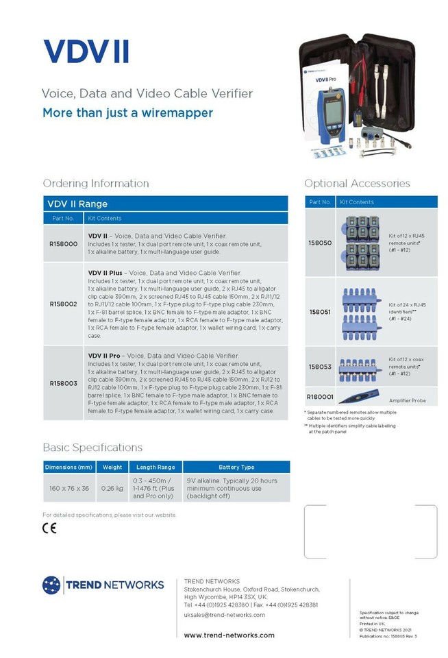 Trend Networks VDV II Pro/Plus Voice Data and Video Cable Verifier TDR ...