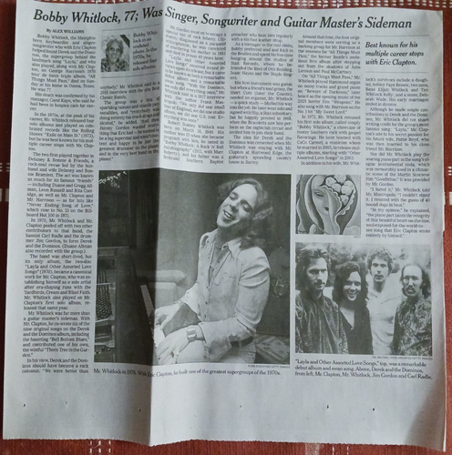 Bobby Whitlock 77 Obituary New York Times Eric Clapton Jackie Bezos ...