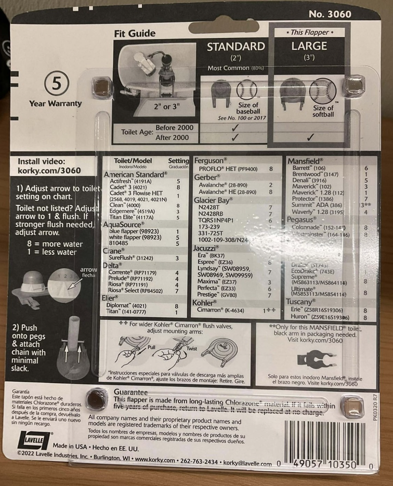 Korky 3" Universal Toilet Flapper 3" Large With Chain #3060 | eBay