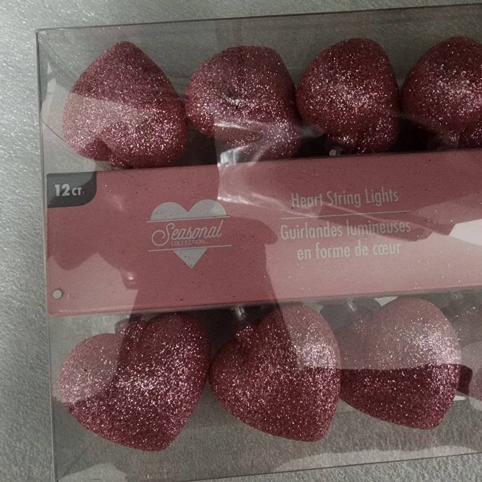 12 Count pink glitter heart Valentines Day String Lights Indoor And ...