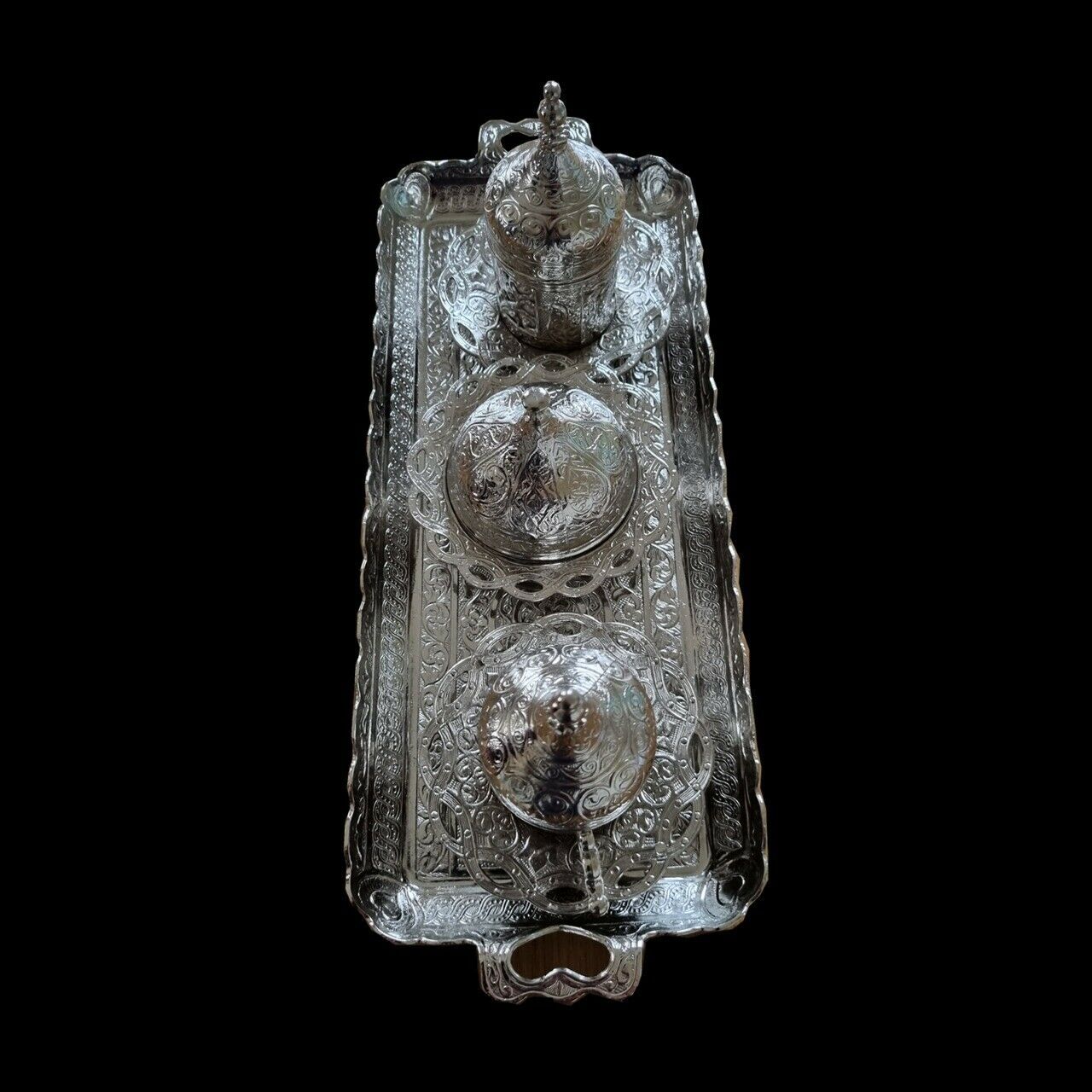 Ottoman Turkish Silver Metal Tea Coffee Saucers Cups Tray Set - Over ...