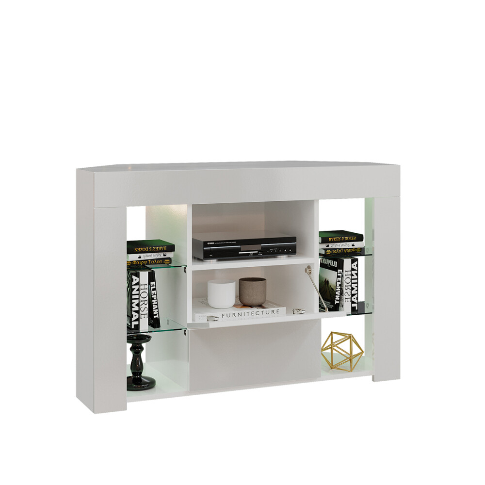 Modern Corner Unit TV Stand Cabinet High Gloss Door & Matt Body RGB LED ...