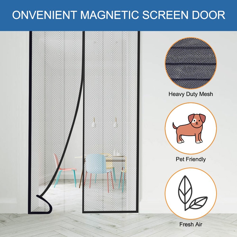 Magnetic Screen Door Mesh Curtain Durable Heavy Duty Mosquito Net Bug ...