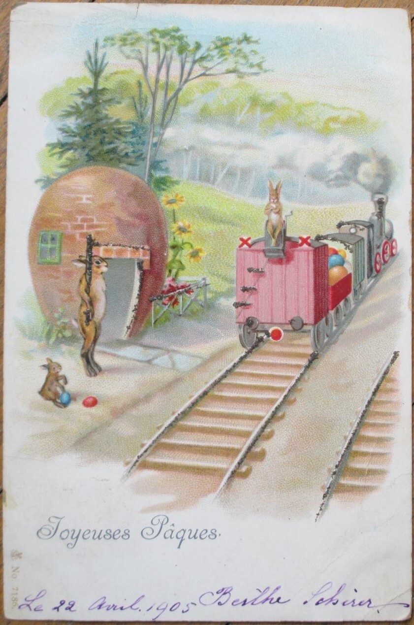 Dressed Anthropomorphic Animal 1905 Easter Postcard Rabbit Railroad ...