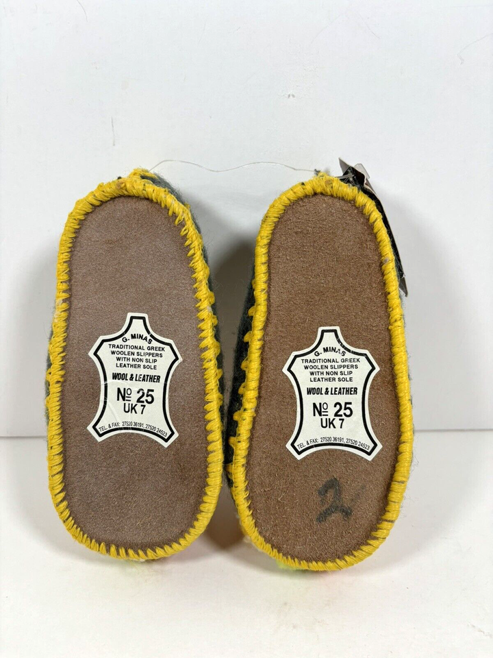 NEW MINAS Embroidery Traditional Greek Wool Slippers Non Slip Leather ...