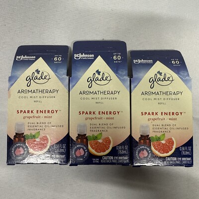 3 Pack Glade Cool Mist Diffuser Oil Refill Spark Energy Grapefruit ...
