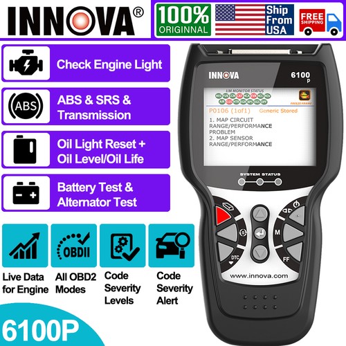 INNOVA 6100P OBD2 Code Reader Scanner Diagnostic Check ABS SRS Engine ...