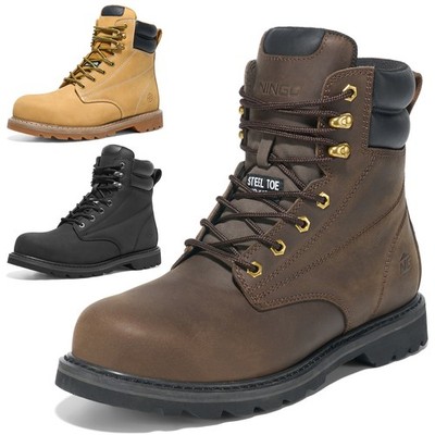 NINGO Men 6" Steel /Soft Toe Work Boots Waterproof Leather Construction ...