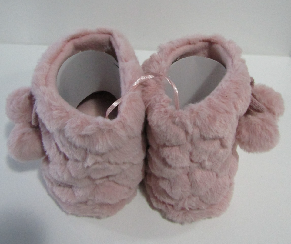PRIMARK BOOT SLIPPERS PINK FLUFFY MEMORY FOAM BOOTIES POM POMS COSY UK ...