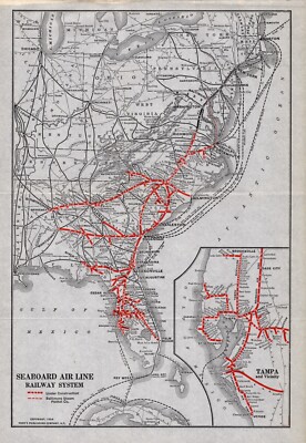 1924 Antique Seaboard Airline Railway Map Seaboard Air Line Railroad ...