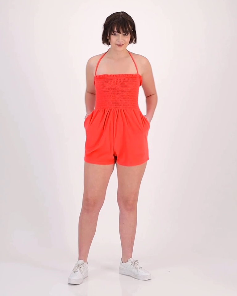/LX073/ Bar III Cotton Blend Tie-Neck French Terry Romper Natural Sz S ...