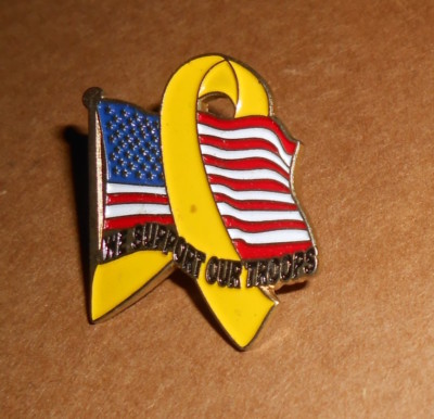 Flag Yellow Ribbon We Support Our Troops Pin Charm Gold Tone Military 1x1 | eBay