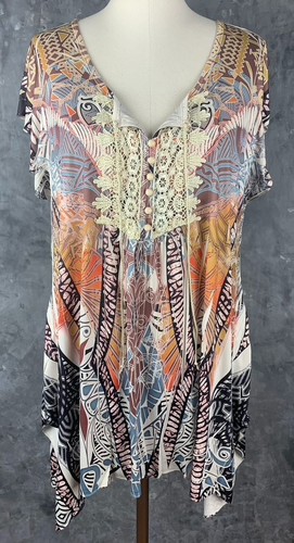 World Unity Multi Colored Embellished Flutter Sleeve Asymmetrical Shirt ...