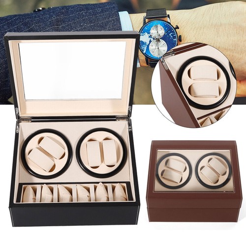 PU 4+6 Automatic Rotation Watch Winder Display Case Wooden Storage Box ...
