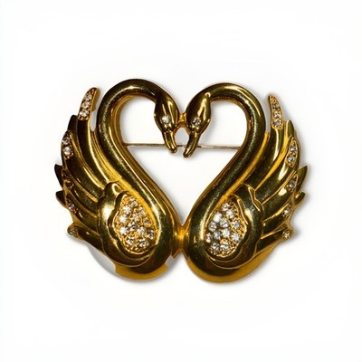 Vintage Signed LR Figural Dbl. Swans Figural Brooch Heart In The Center ...