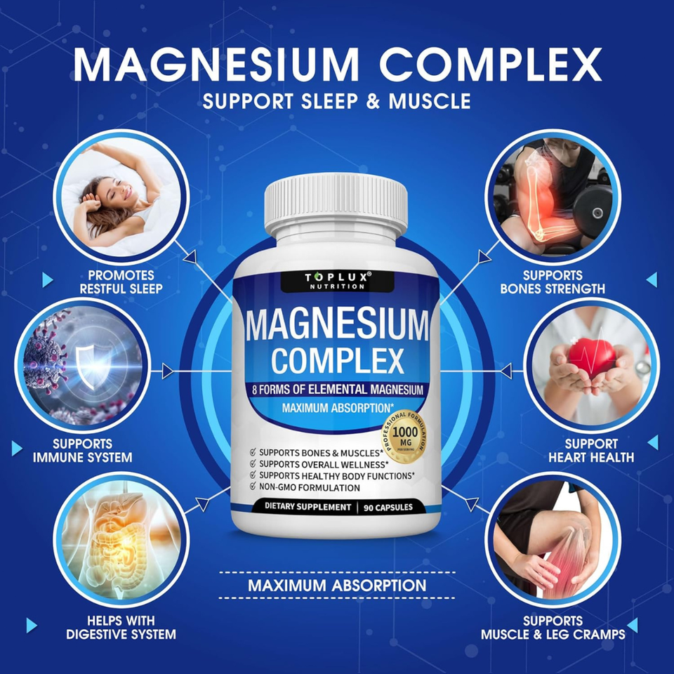 Magnesium Complex Supplement – 1000mg 8 Types Magnesium, 90 Capsules ...