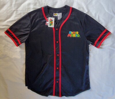 SUPER MARIO NINTENDO CHARACTERS BLACK & RED BASEBALL JERSEY SHIRT SIZE ...