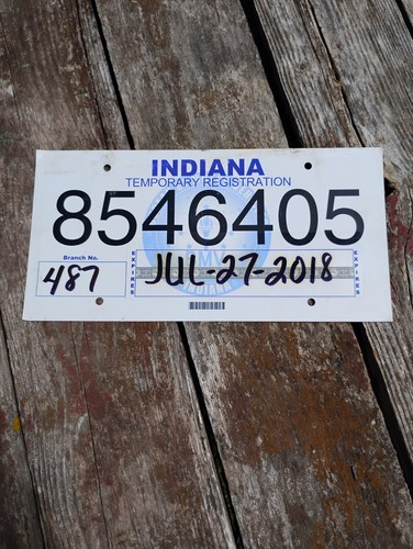 Indiana TEMPORARY (paper) license plate 8546405 Jul-27-2018 Branch No ...