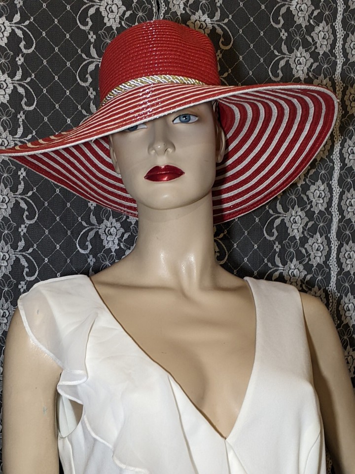 Sparkling Red Wide Brim Social Holiday Church Cruise Beach Pool Party ...