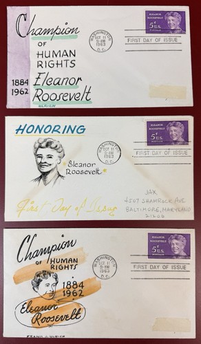 Eleanor Roosevelt, 1963, Scott #1236, 3 FDC's, Frank Ulrich Hand ...