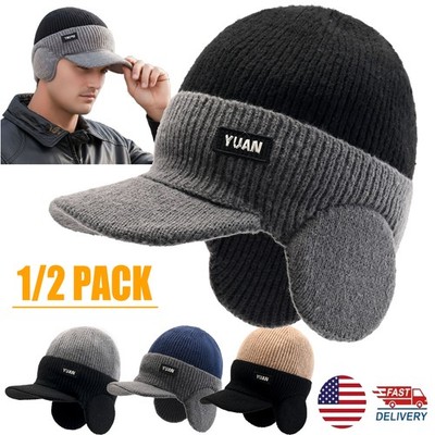 Winter Warm Dual Tone Knit Baseball Cap Ear Protection Caps Wool Snow ...