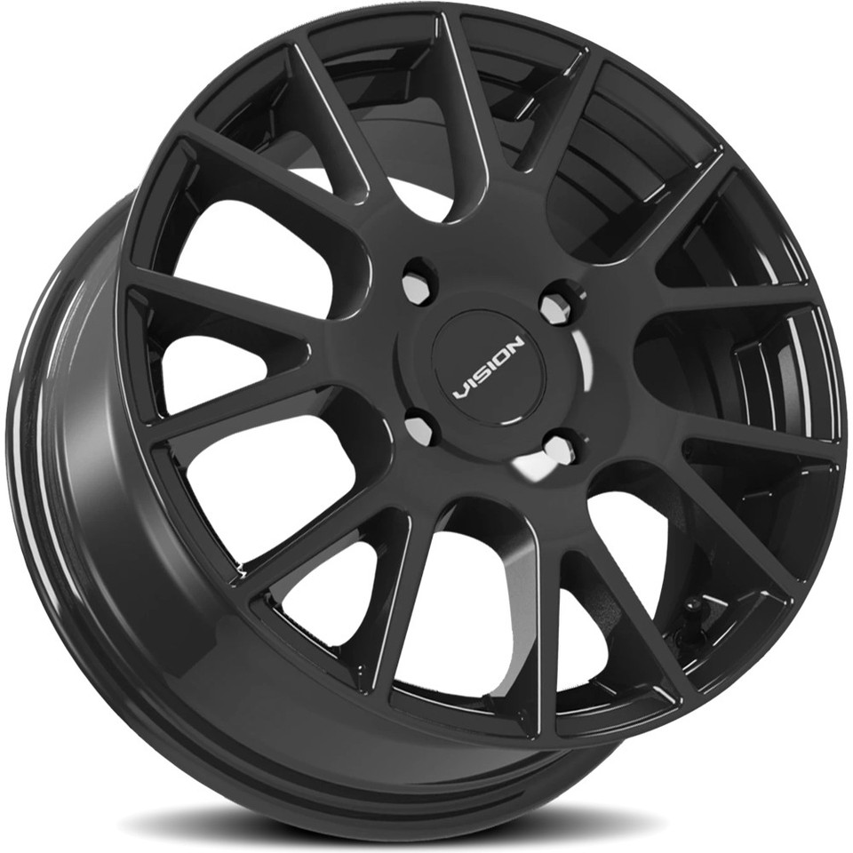 (Set of 4) Vision 18 Hellion 14x5.5 4x100 +38mm Gloss Black Wheels Rims ...