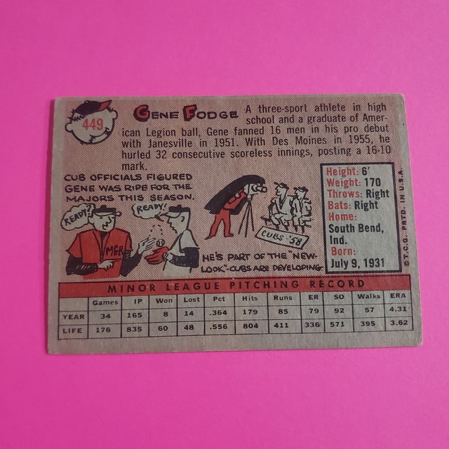 1958 Topps - #449 Gene Fodge (RC) for sale online | eBay