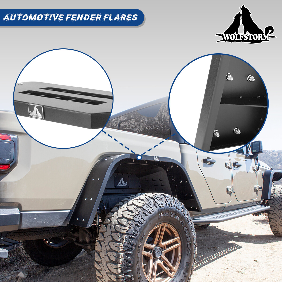 WOLFSTORM Rear Fender Flares for 2019-2025 Jeep Gladiator JT Powder ...