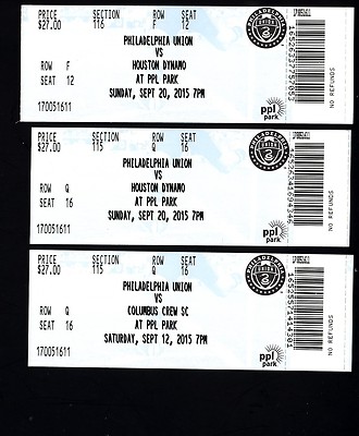 Philadelphia Union 2015 MLS Soccer Ticket 3 Various Seats | eBay