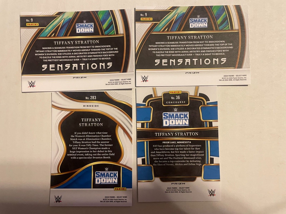 4-Card Lot- 2024 Select WWE Tiffany Stratton Silver/Sensations Prizm x2 ...