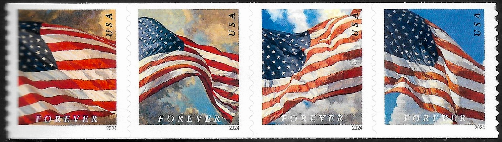 US FLAGS 2024 BCA 4 FLAG DESIGNS FOREVER STAMPS #5875-5878 #5878a MXF ...