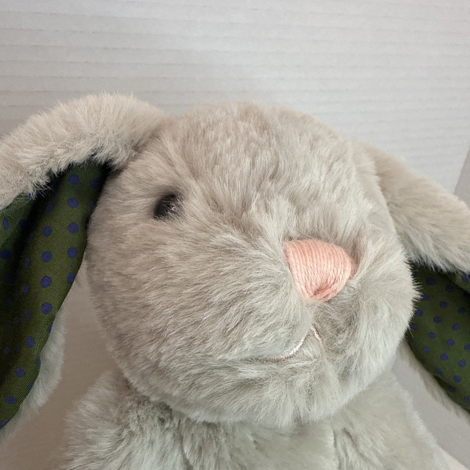 Manhattan Toy Pattern Pals Gray BUNNY RABBIT 13" Plush Green Polka Dots ...