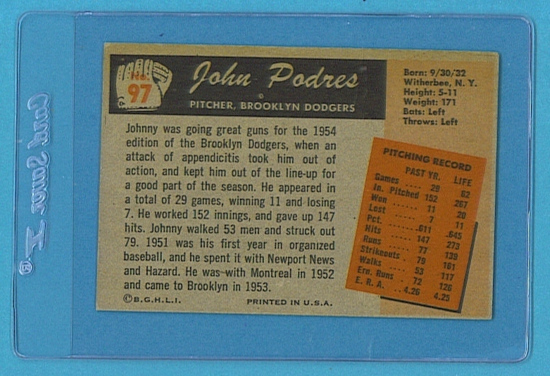 1955 Bowman Baseball #97 John Podres, Dodgers (EM) 120E | eBay