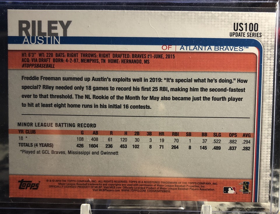 2019 TOPPS Update Austin Riley Rookie US#100 Atlanta Braves | eBay