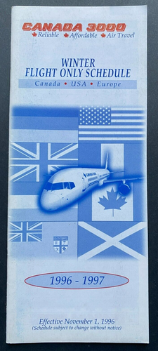 Canada 3000 Airlines Timetable Effective November 1, 1996 | eBay