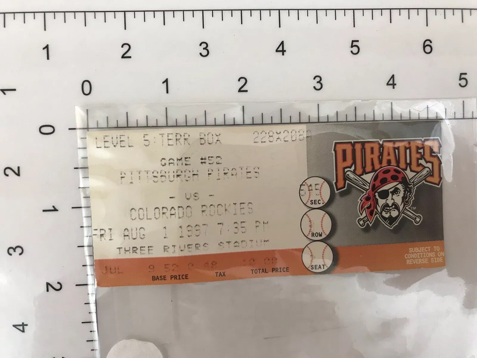 Pittsburgh Pirates 1997 Baseball Game Ticket Aug 1 VS Colorado Rockies ...