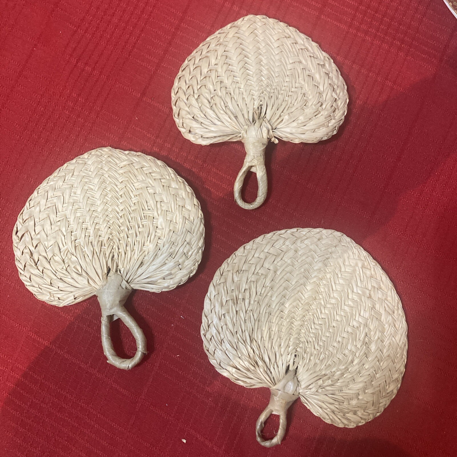 Boho Decor Wicker Hand Fans PALM LEAF Rattan Woven Fan Set Of 3 | eBay