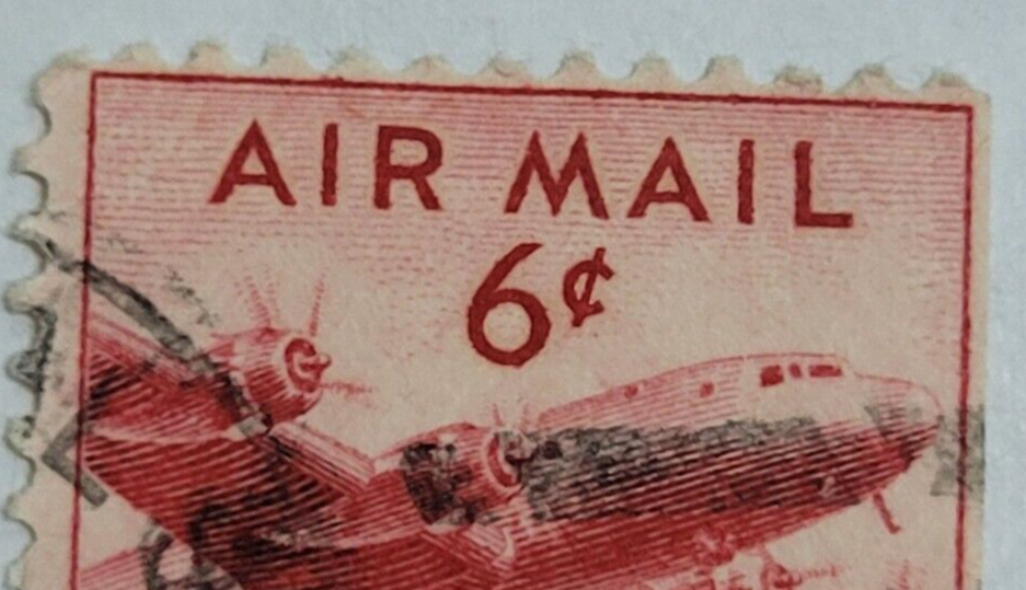 United States Postage ~ AIR MAIL ~ Red 6₵ Cent Stamp ~ Cancelled/Posted ...