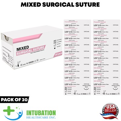 20 Pcs Mixed Non Absorbable Sutures Thread with Needle Training Sutures Pack | eBay