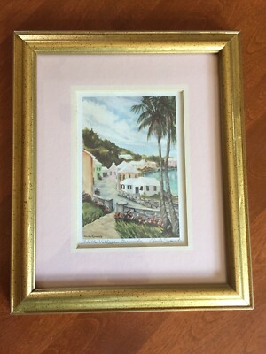 FLATTS VILLAGE BERMUDA WATERCOLOR PRINT - ANITA SYMONDS - WOOD FRAMED ...