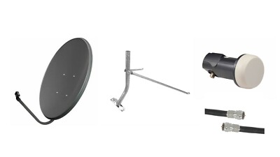 80CM Fixed Satellite Dish Kit with Tin Roof Mount, Single LNB and 10m ...