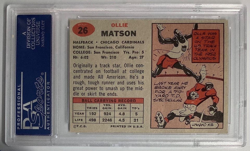 1957 TOPPS FOOTBALL CARD #26 OLLIE MATSON, PSA 8 NM-MT (CHICAGO ...
