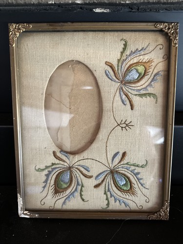 VTG Frame Oval Photo Opening Gorgeous Brown Blue Tone Floral ...