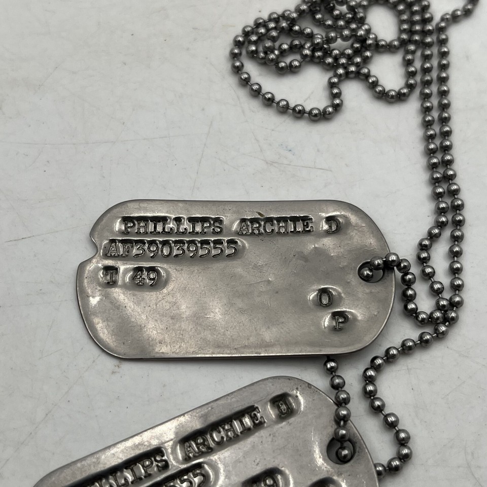 Vintage WWII Notched U.S. Military Dog Tags Archie Phillips W/ Chain ...