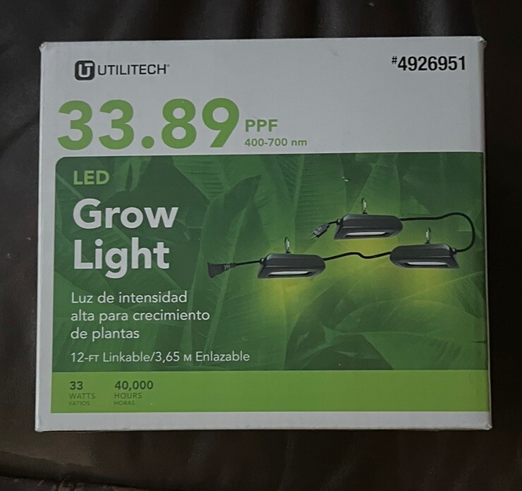 Utilitech 144-in 3-Light Black 33-Watt Full Spectrum LED String Grow ...