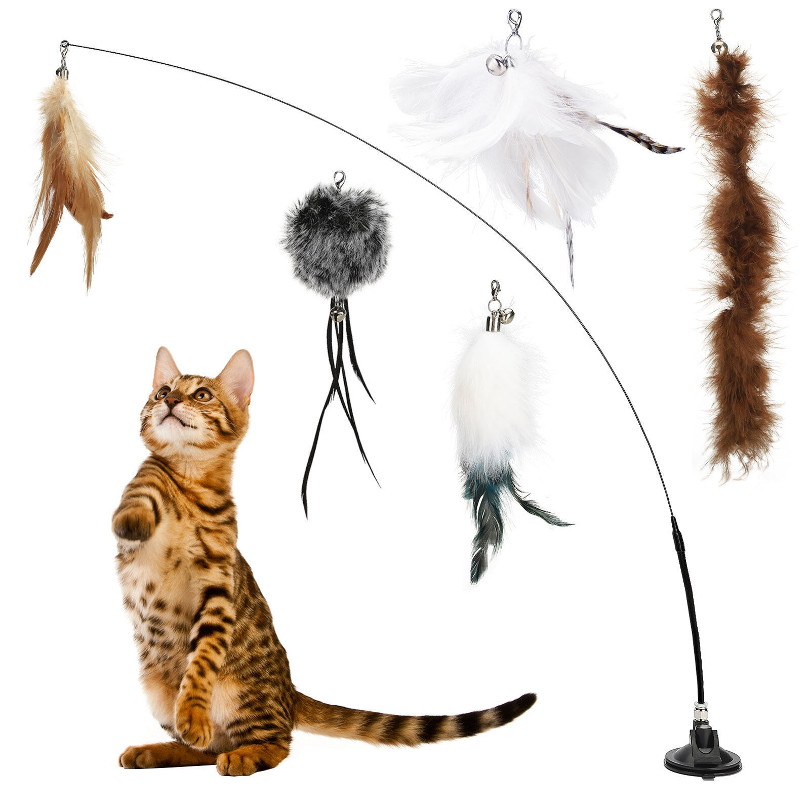 6x Kitten Cat Feather Toy Bell Wand Teaser Rod Interactive Play Pet ...