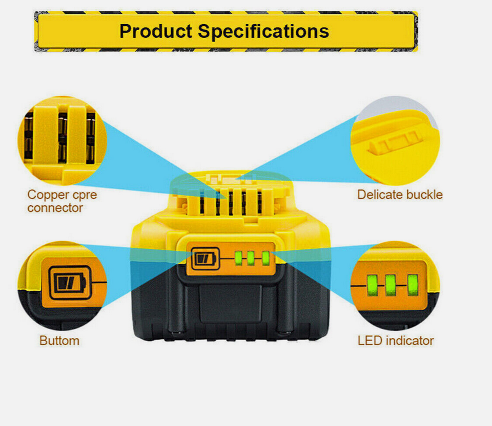 Pack For DeWalt 20V 20 Volt Max XR 6AH 8AH Lithium Ion Battery DCB206-2 ...