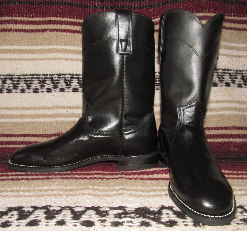 Mens Vintage Texas Brand Black Leather Roper Cowboy Boots 7 D NEW in ...