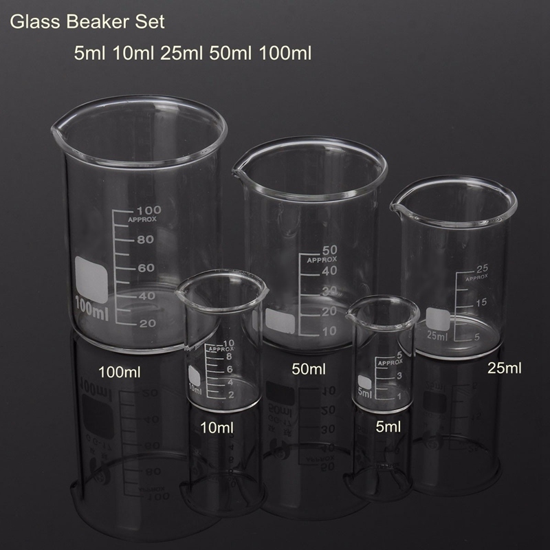 1Set Low Form Glass Beaker 5 10 25 50 100ml Borosilicate Measuring Lab ...