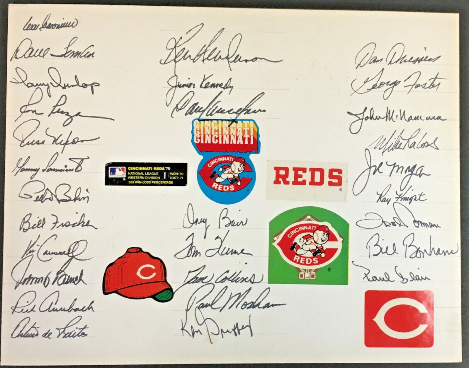 1979 Cincinnati Reds Team Signed Illustration Board 29 Autographs MLB ...
